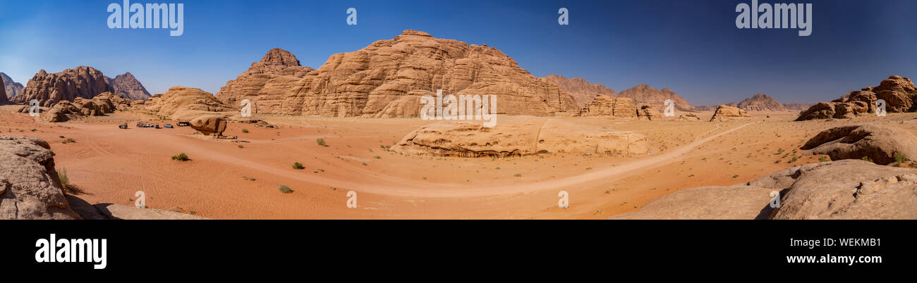 A panorama picture of Wadi Rum's landscape Stock Photo - Alamy