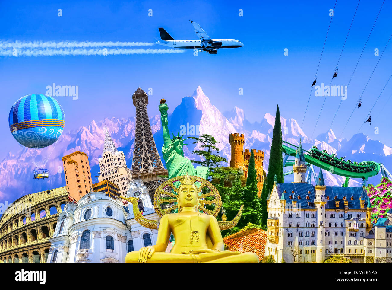 Travel and Tourism with Famous World Landmarks Stock Photo - Alamy