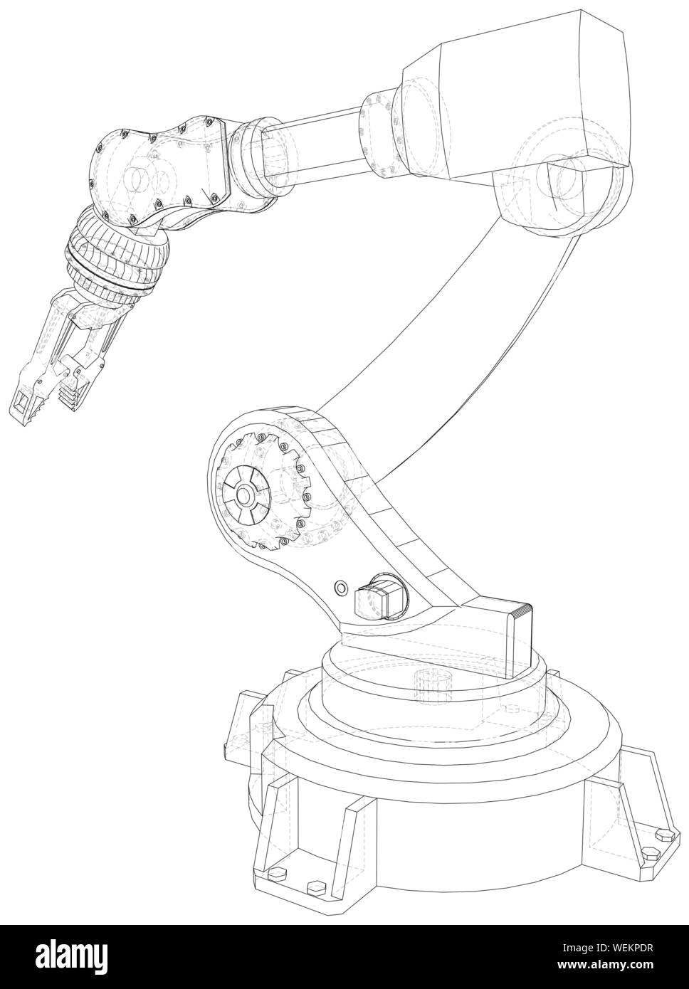 Robotic Arm Hand isolated on white. Technical wire-frame. Vector ...