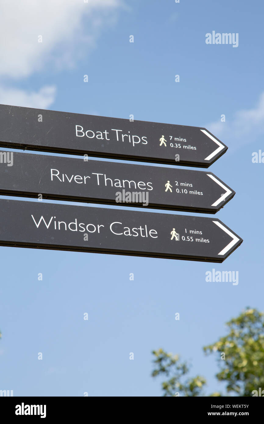 Boat Trips, River Thames and Castle Signpost, Windsor; London; England ...