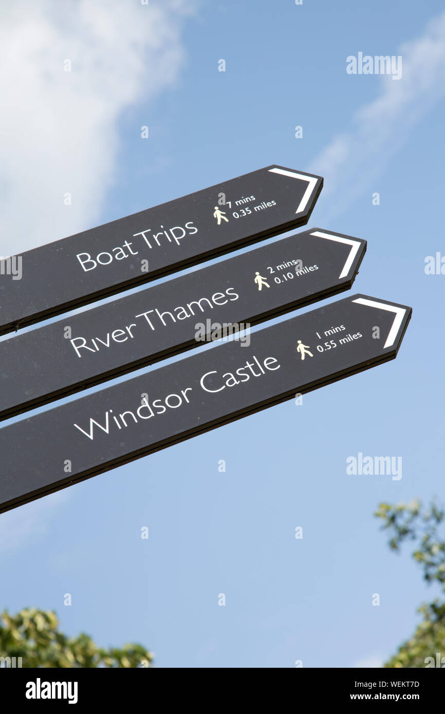 Boat Trips, River Thames and Castle Signpost, Windsor; London; England ...
