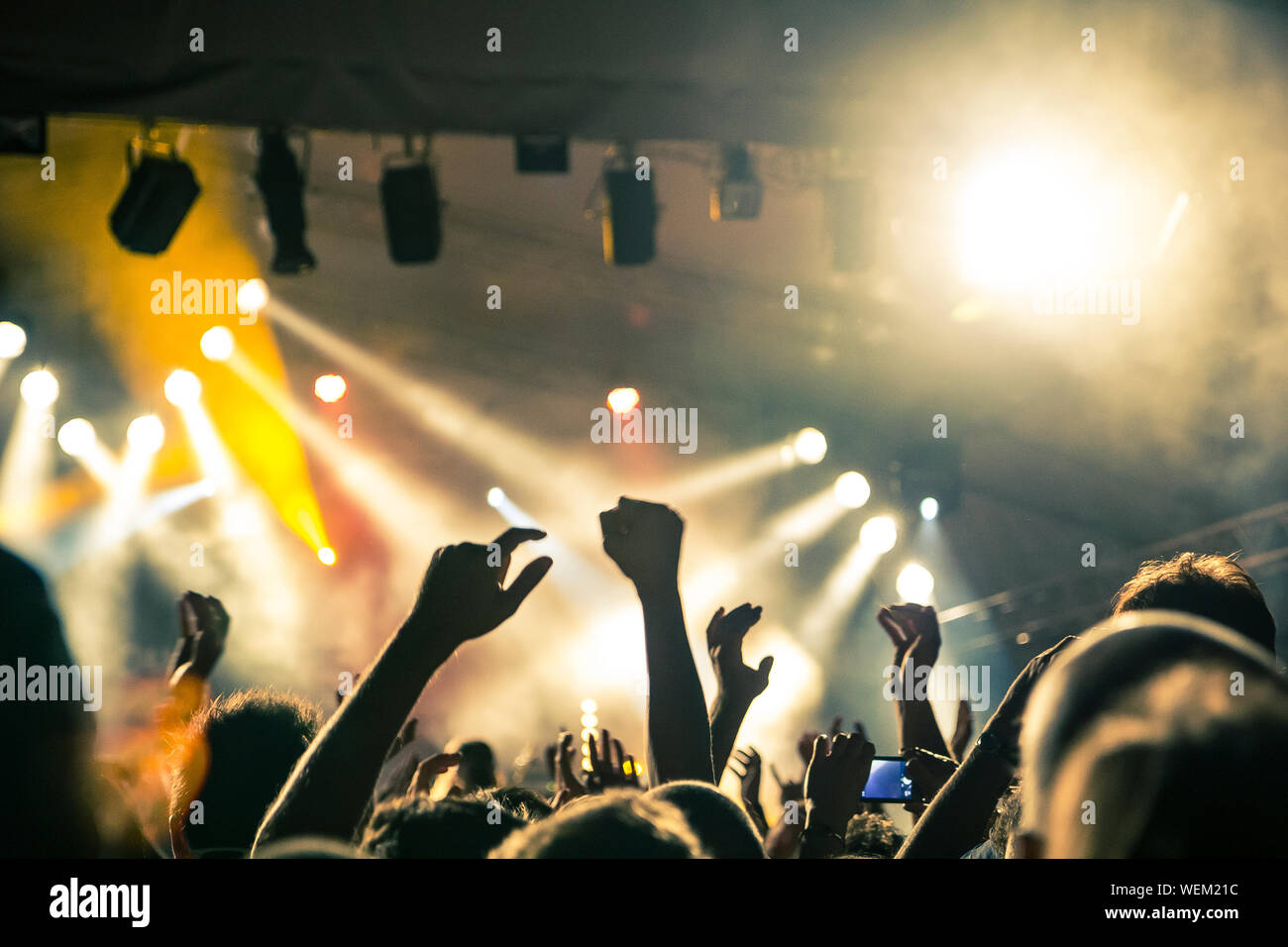 Colourful concert hall with clapping people Stock Photo - Alamy