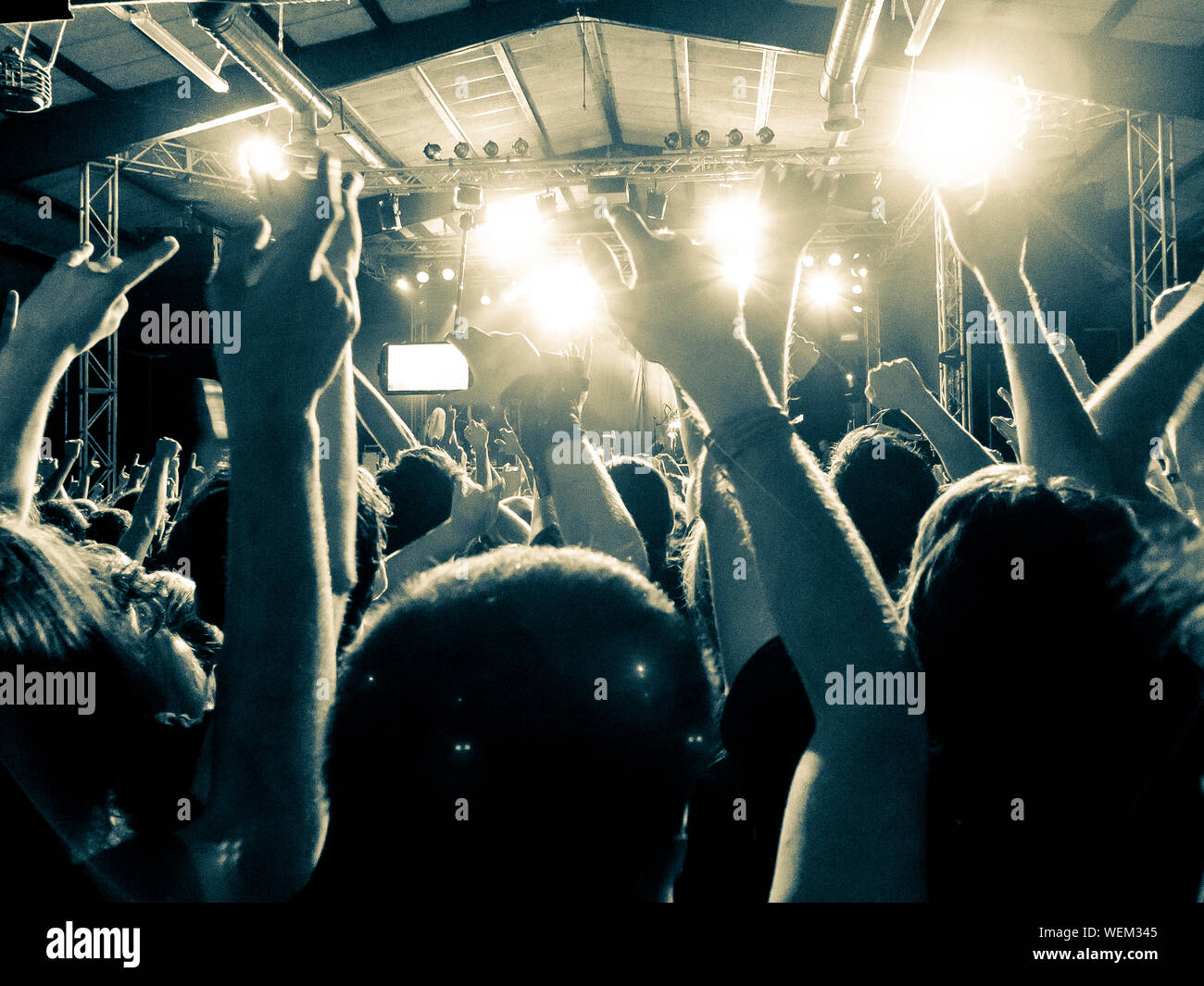 Colourful concert hall with clapping people Stock Photo - Alamy
