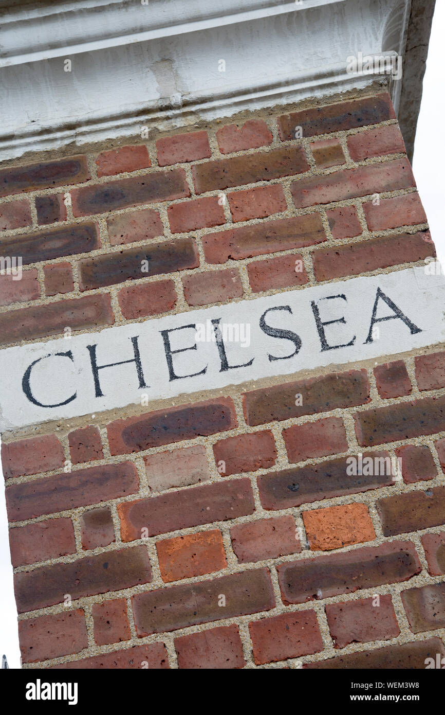 Chelsea Name written on Building Facade; London; England; UK with ...