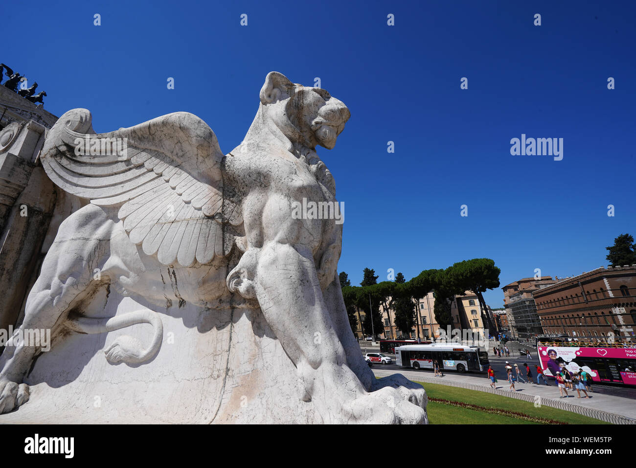 A view of the Winged lion statue at the Altare della Patria (Altar of ...
