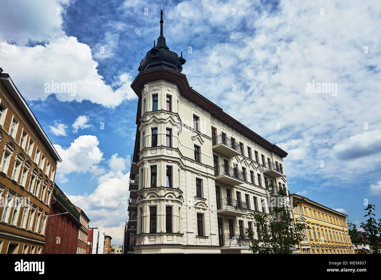 A rebuilt historic, Art Nouveau tenement house in Poznan Stock Photo ...