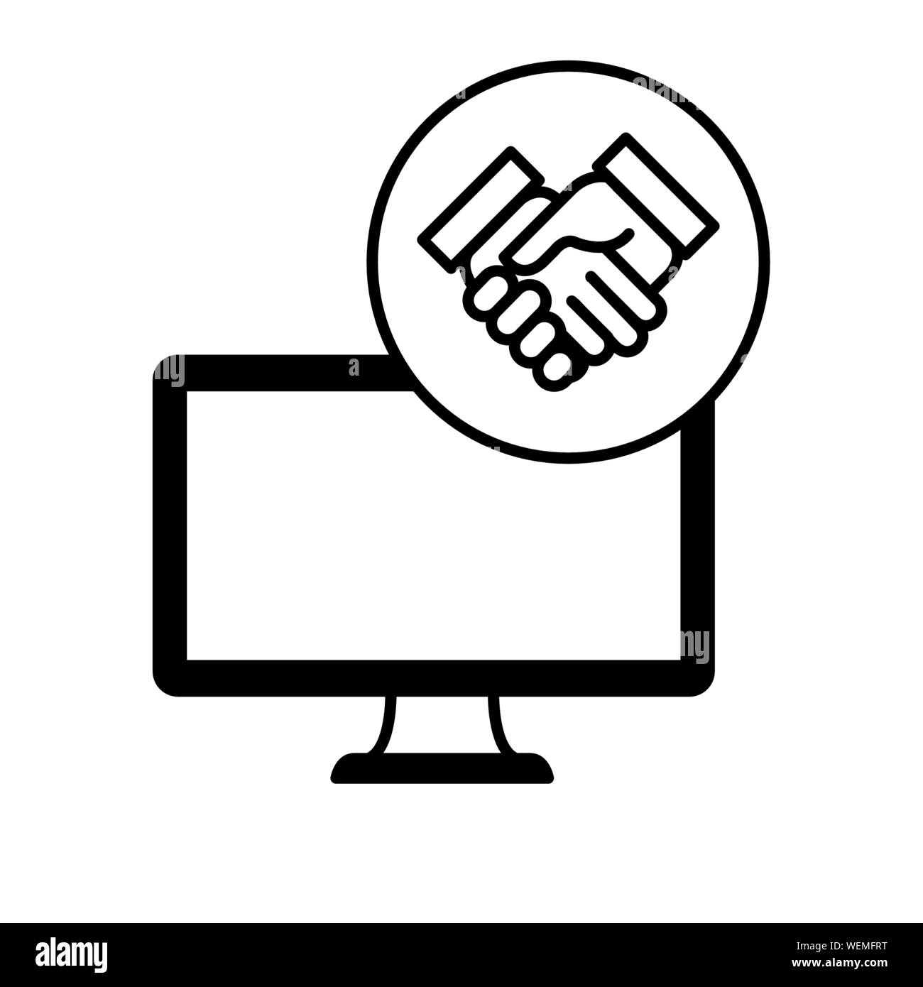 desktop computer device with handshake Stock Vector Image & Art - Alamy
