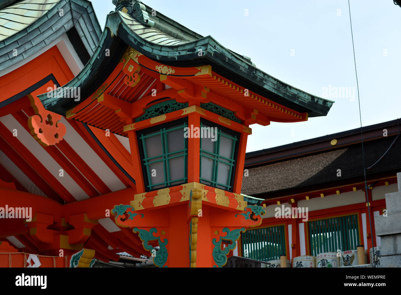 Wooden Japanese Shrine Lantern in Red Coloured Temple Stock Photo - Alamy