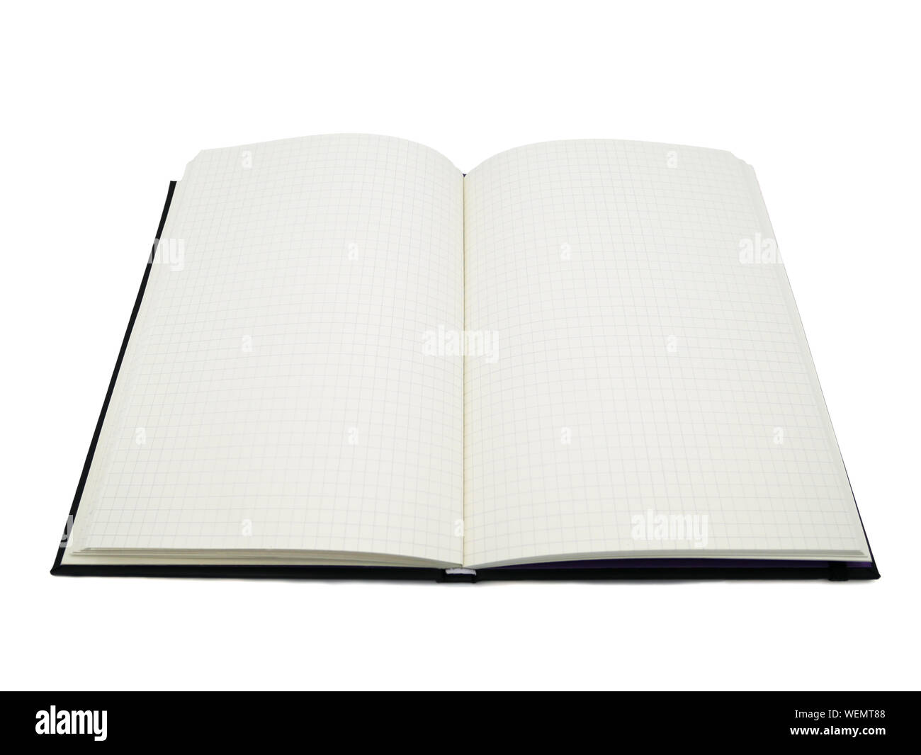 Black notebook, blank graph paper with square lines.it's open both side ...