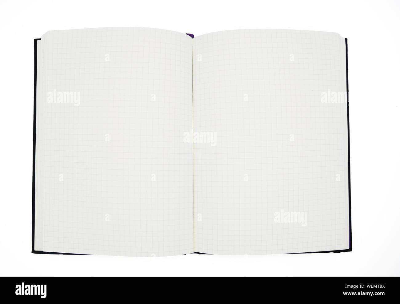 Black notebook, blank graph paper with square lines.it's open both side ...