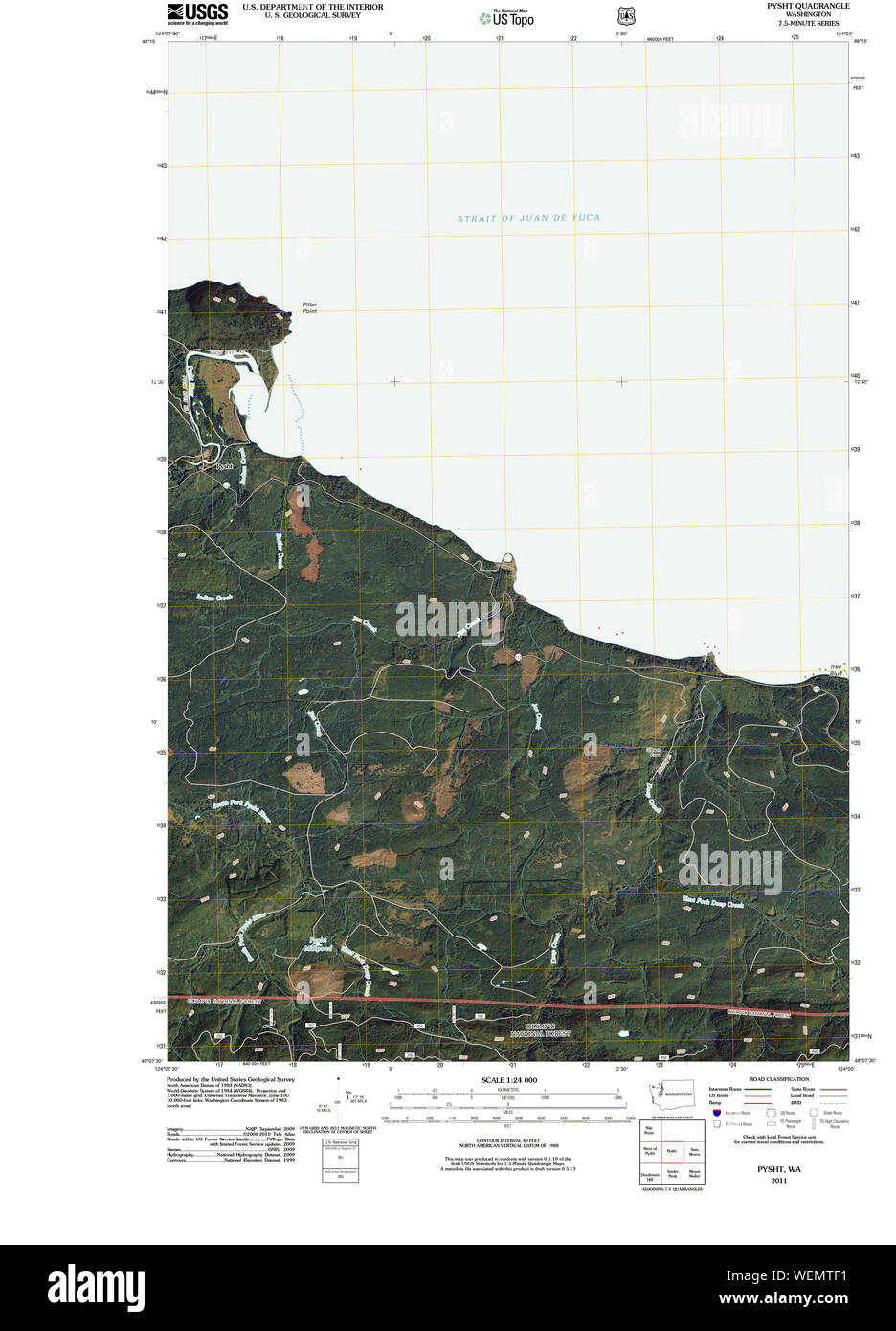 USGS Topo Map Washington State WA Pysht 20110506 TM Restoration Stock ...