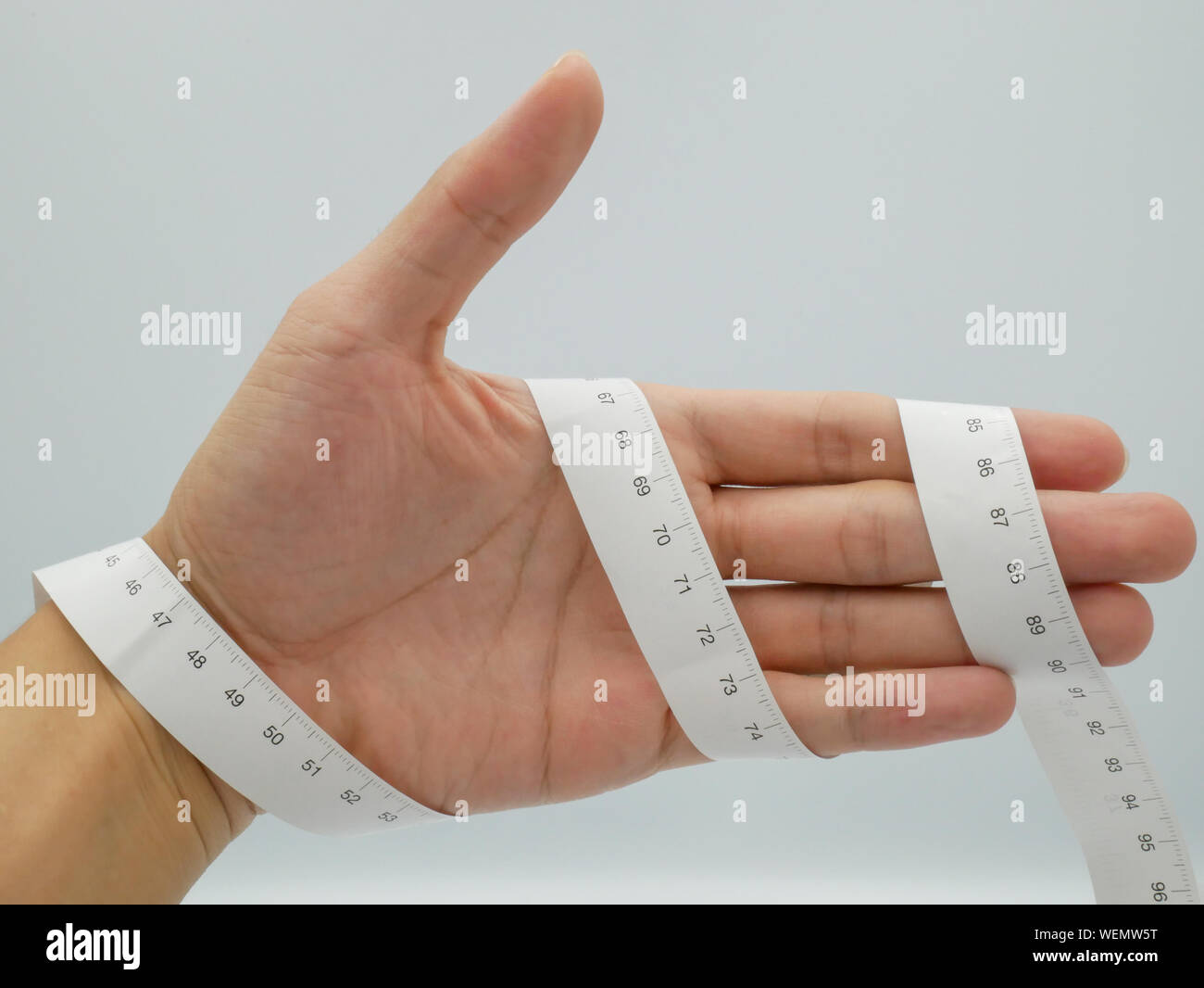 Human hand that spiral arm and hand with measuring tape diet and health ...