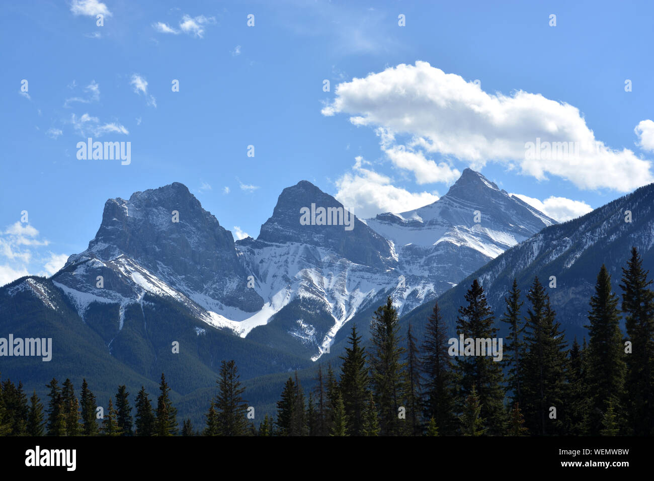Majestic Three Mountain Peaks of the Rockies Stock Photo - Alamy