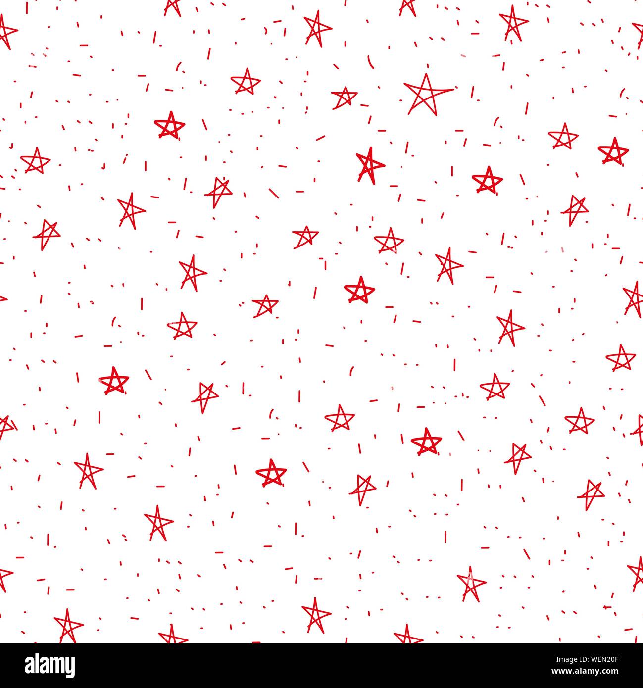 Seamless pattern of drawings stars and starfishes red color vector ...