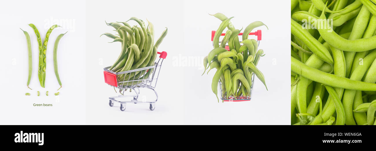 green beans panoramic collage, layout with vegetarian food. Creative ...