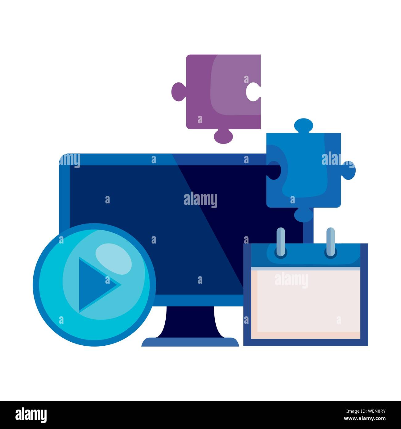 desktop computer with calendar and puzzle pieces Stock Vector Image ...