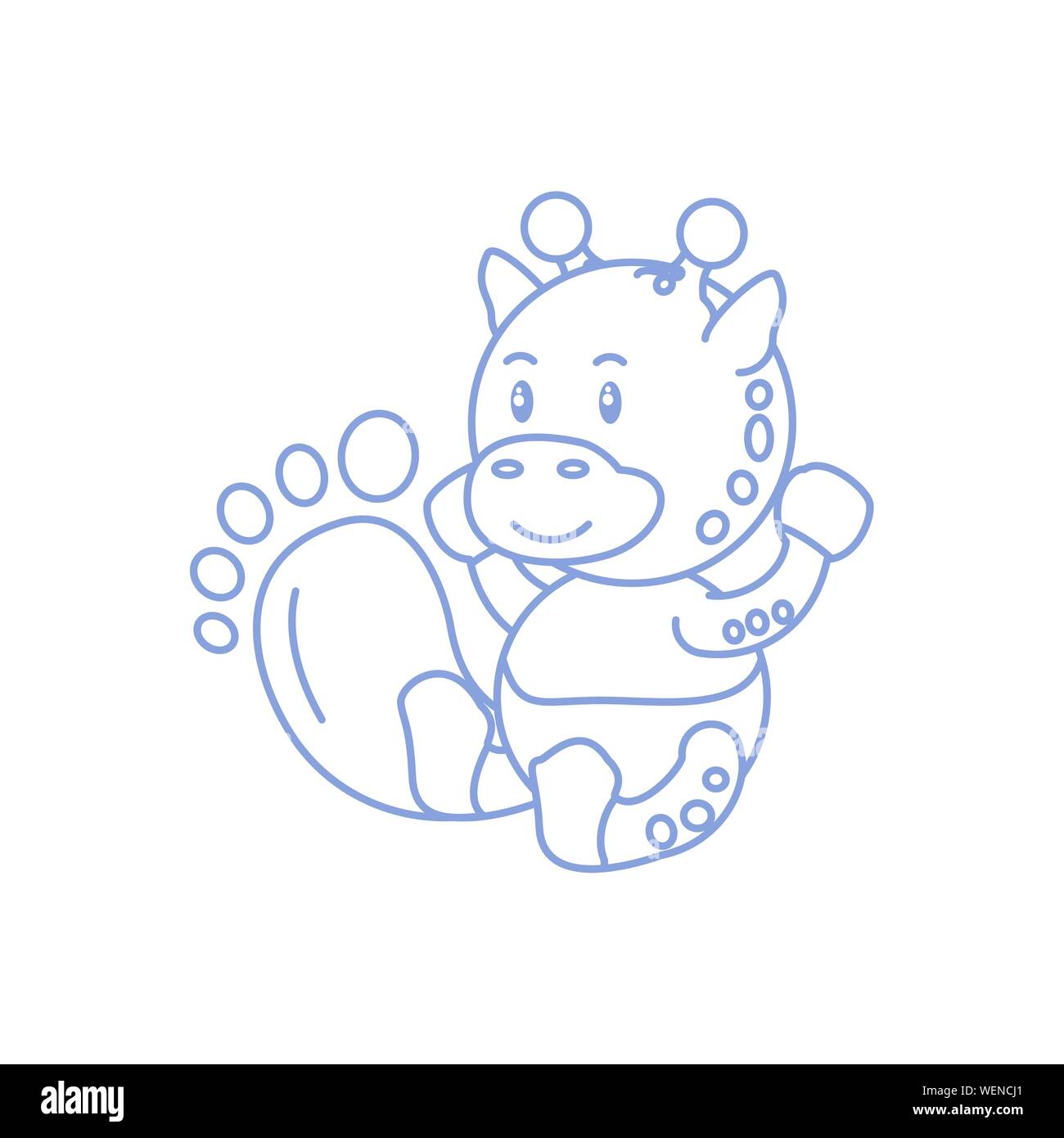 cute giraffe baby animal and footprint decoration vector illustration ...