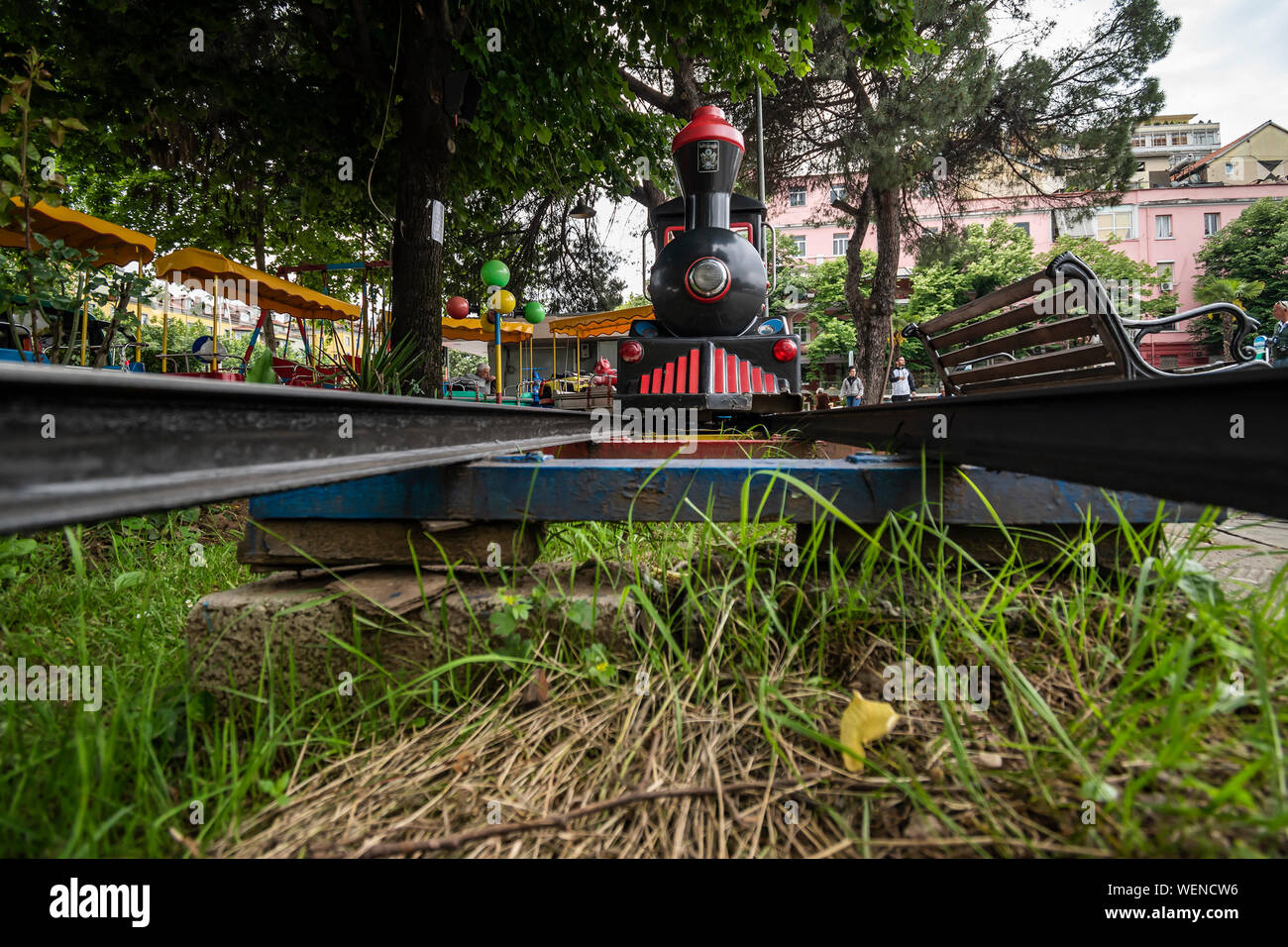 Tirana, Albania - May 2019: Steam train for children in an amusement ...