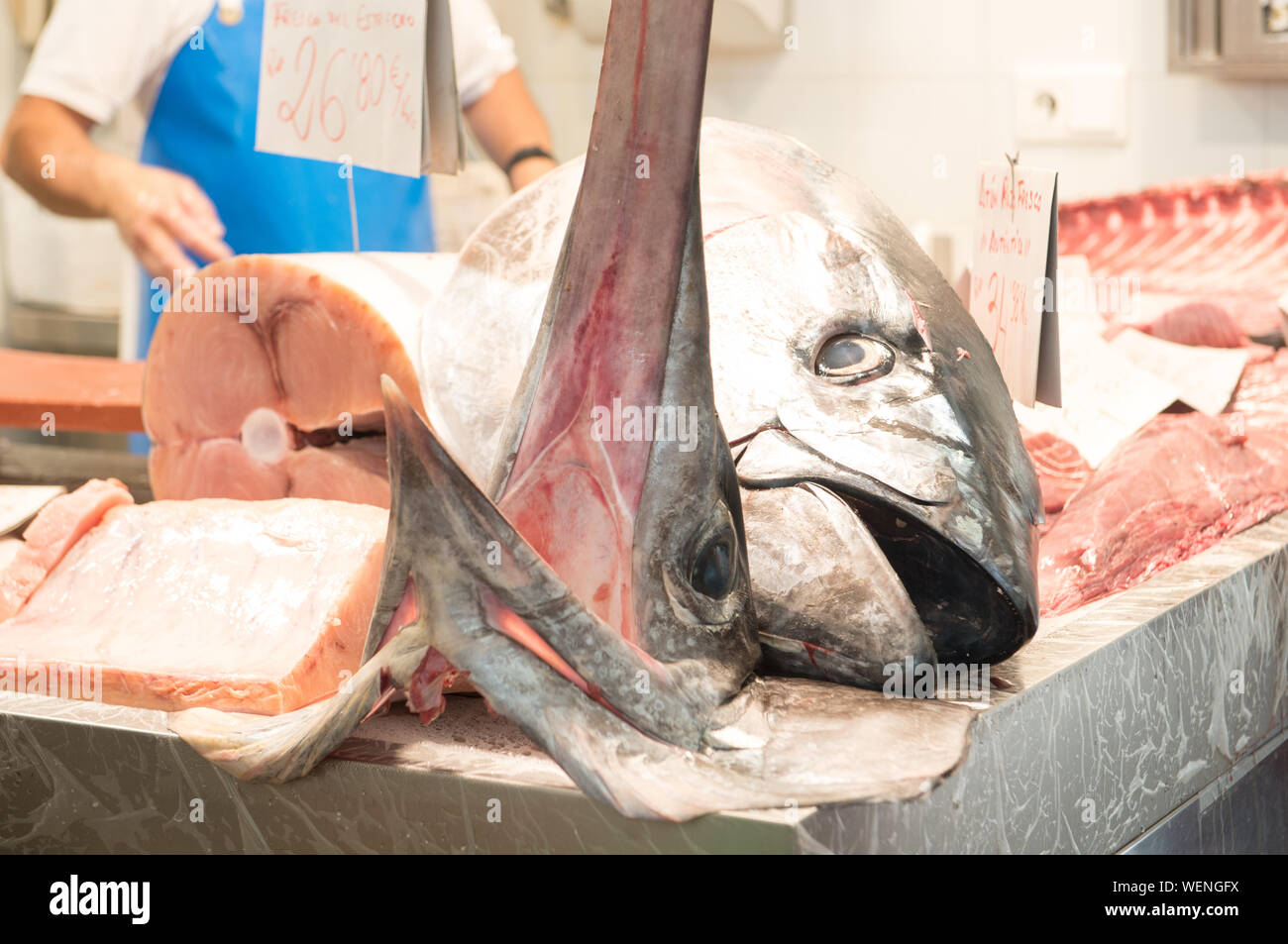 close up of tuna heads on display at local market Stock Photo - Alamy