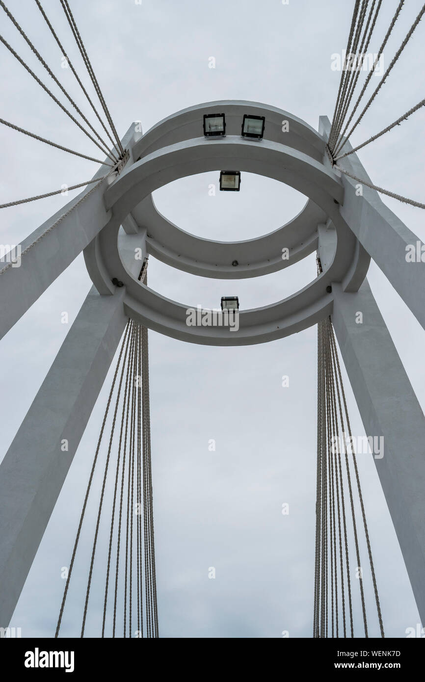 View of a suspension bridge concrete tower Stock Photo - Alamy