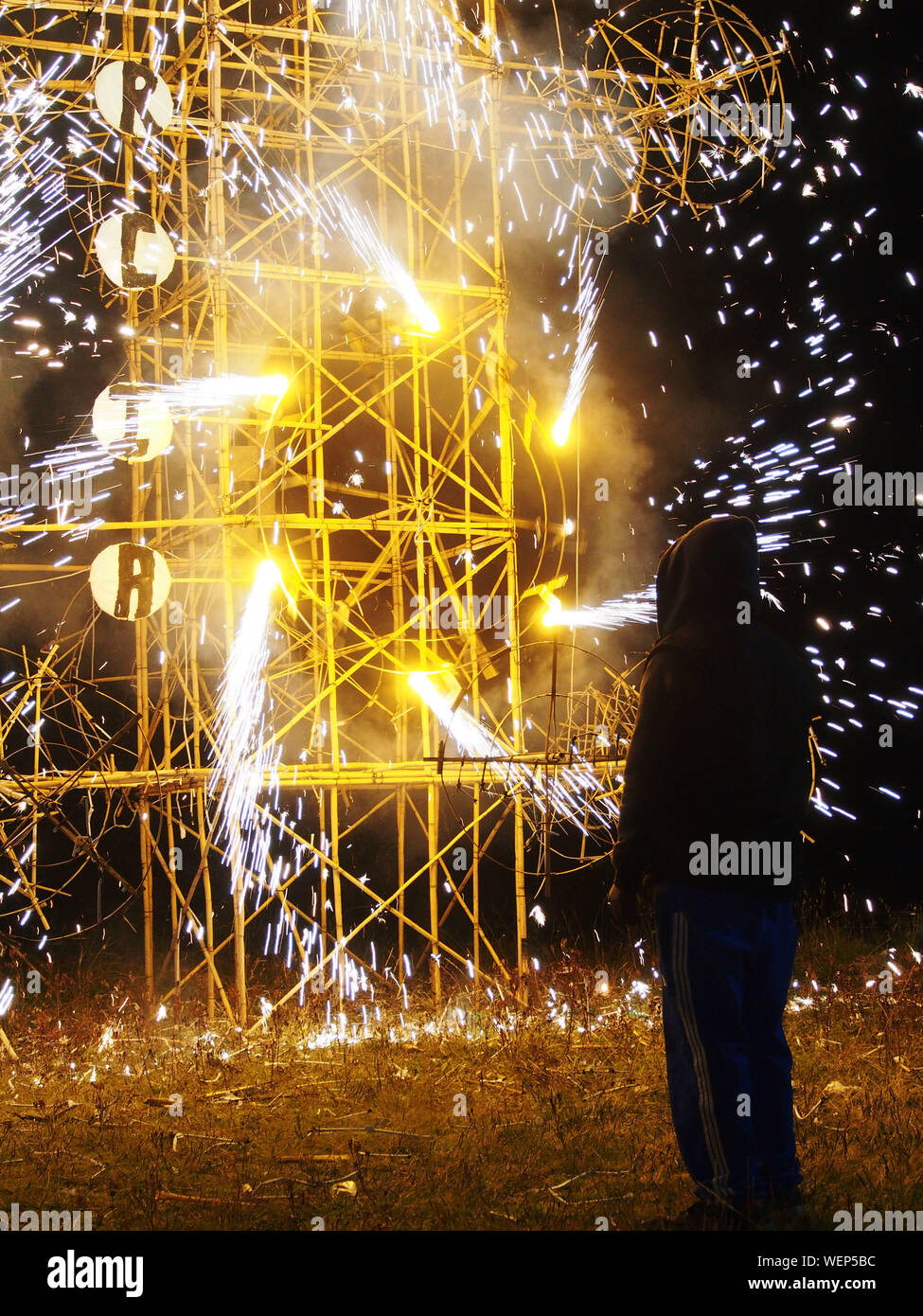 Fireworks at the “Fiesta de las Cruces” (Festival of the Crosses) or ...