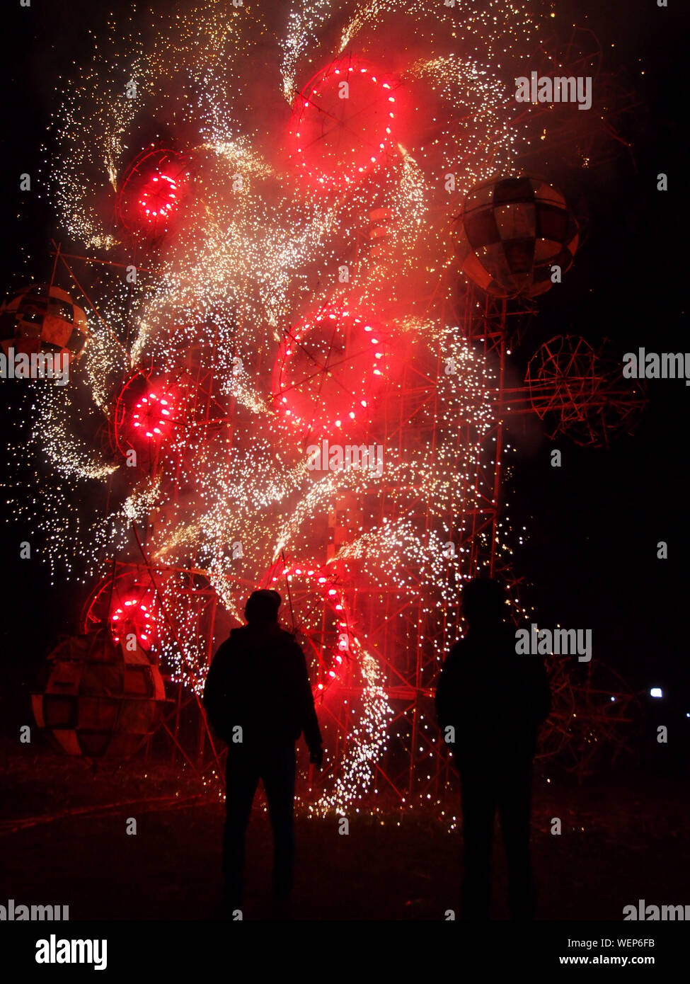 Fireworks at the “Fiesta de las Cruces” (Festival of the Crosses) or ...