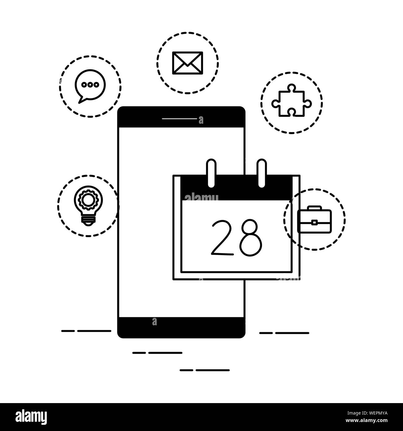 smartphone with calendar and social media icons Stock Vector Image ...