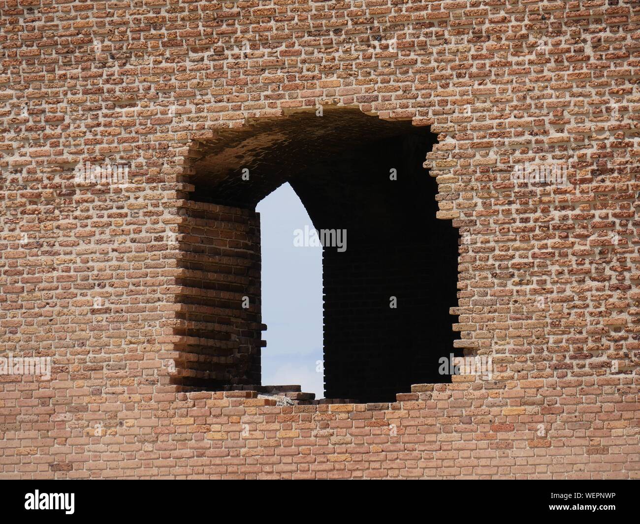 One of the open windows of Fort Jefferson, a historic military fortress ...