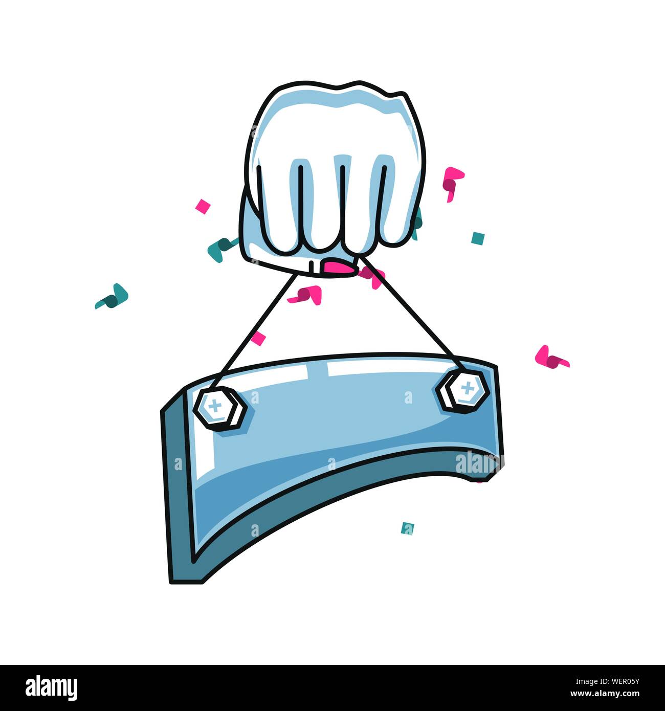 label metal hanging with hand fist power female vector illustration ...