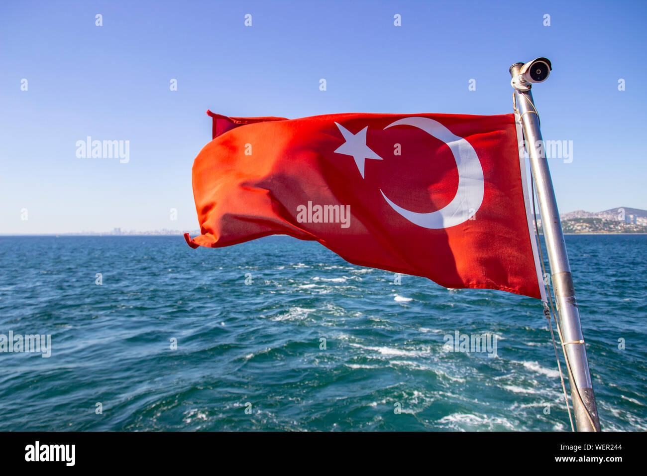 Turkish flag waving on a boat Stock Photo - Alamy