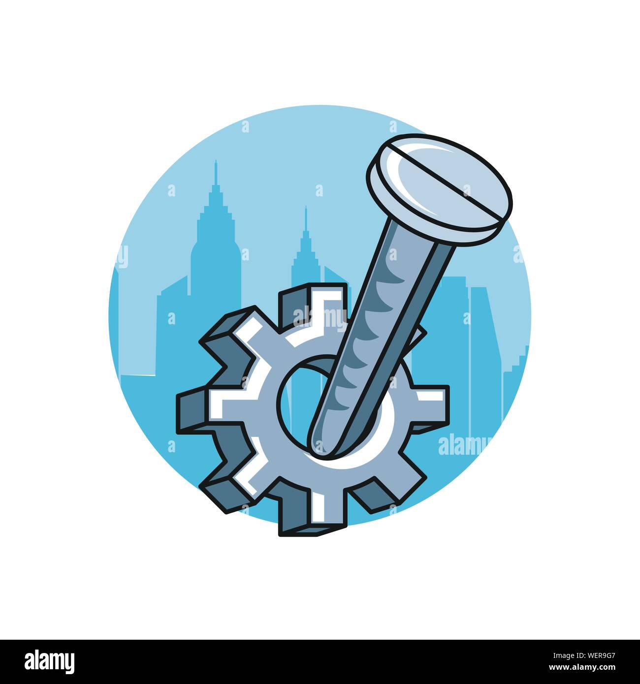 screw fixing tool with gear pinion vector illustration design Stock ...