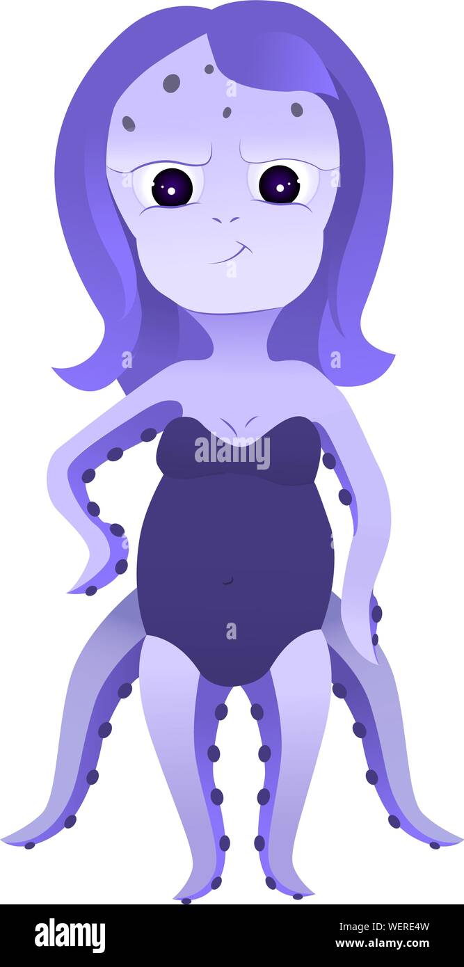 Hand drawing octopus girl illustration vector. Cartoon character Stock ...