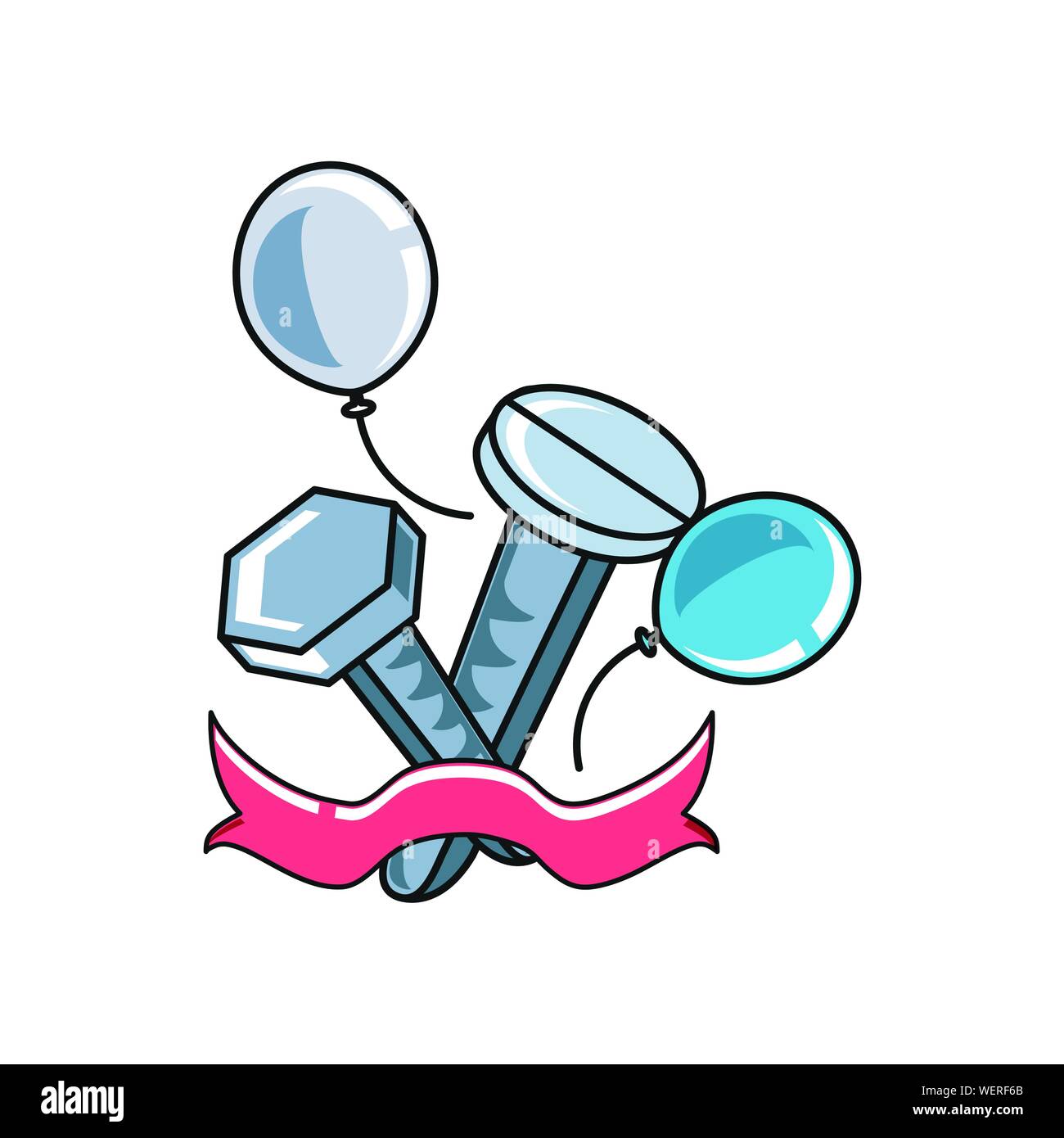 set screw fixing with balloons helium vector illustration design Stock ...
