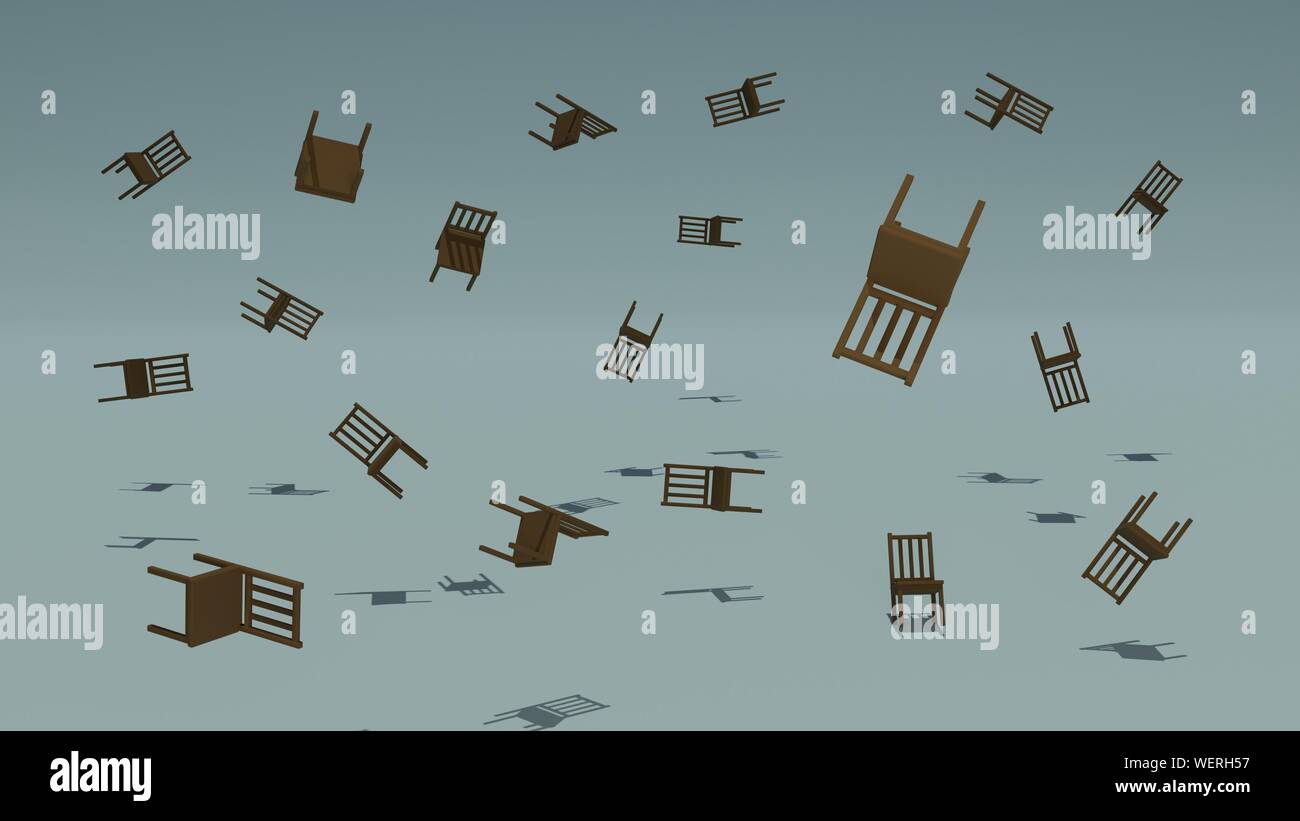 Background falling chairs 3D render Stock Photo - Alamy