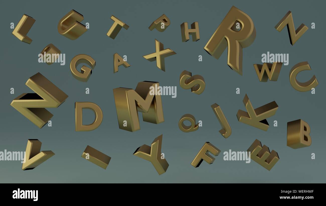 Golden letters background 3D render Stock Photo - Alamy