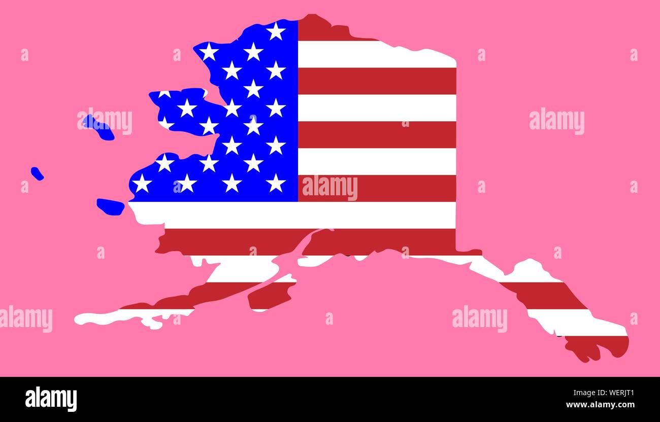 Map of the U.S. state of Alaska with American Flag.Vector illustration ...