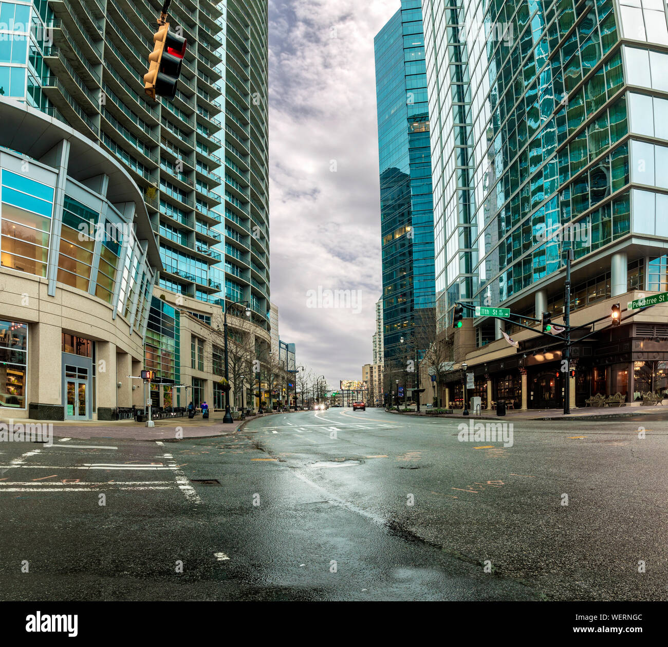 Street scene with modern skyscrapers in Atlanta, Georgia with no ...