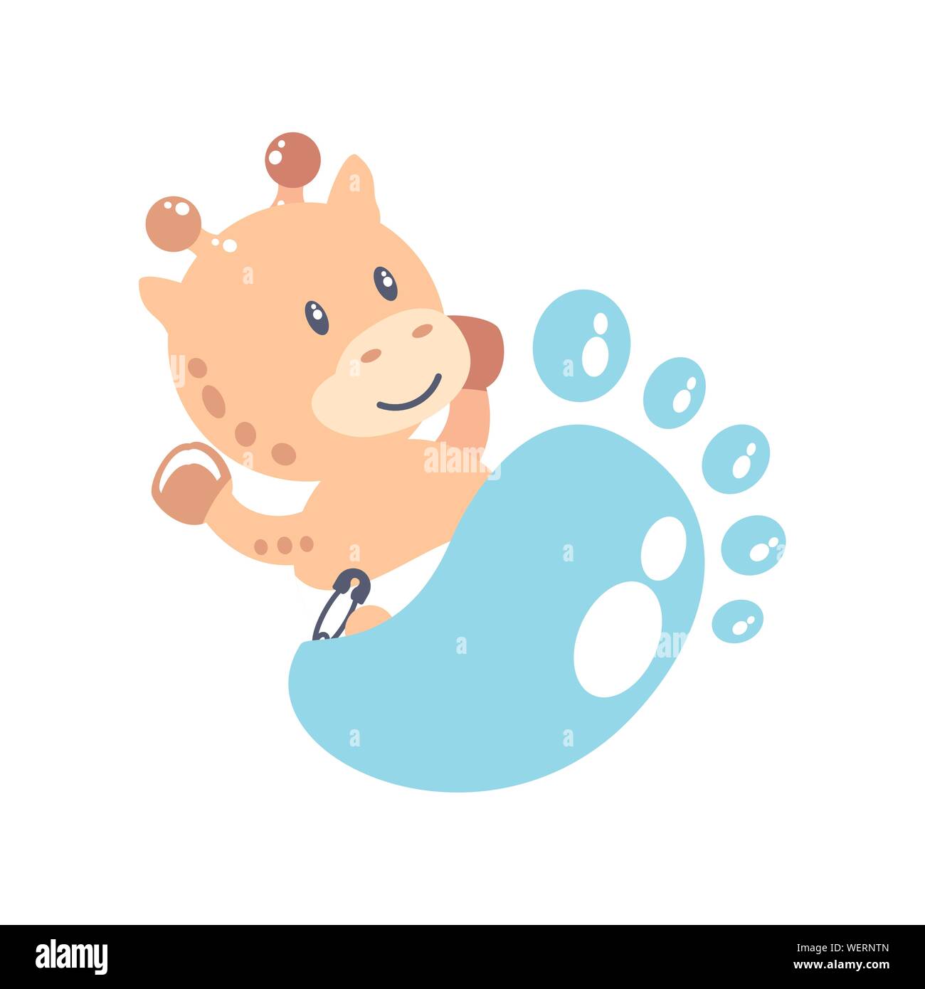 cute giraffe baby animal and footprint decoration vector illustration ...