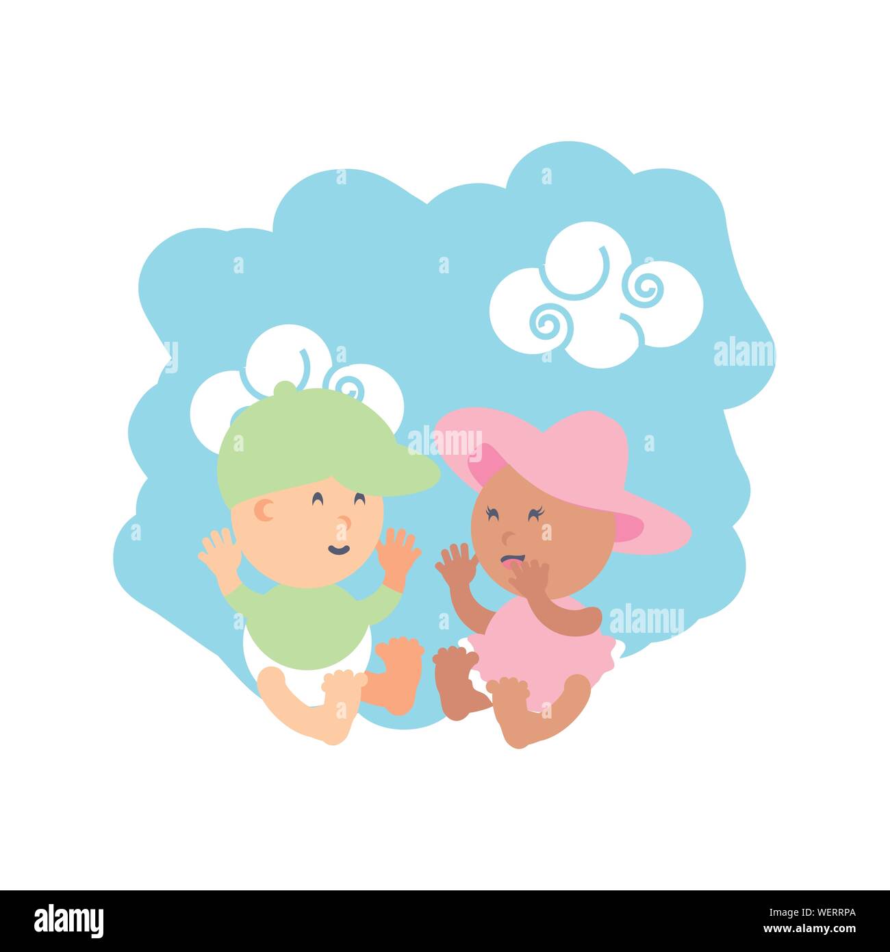 group of cute baby avatar character vector illustration design Stock ...