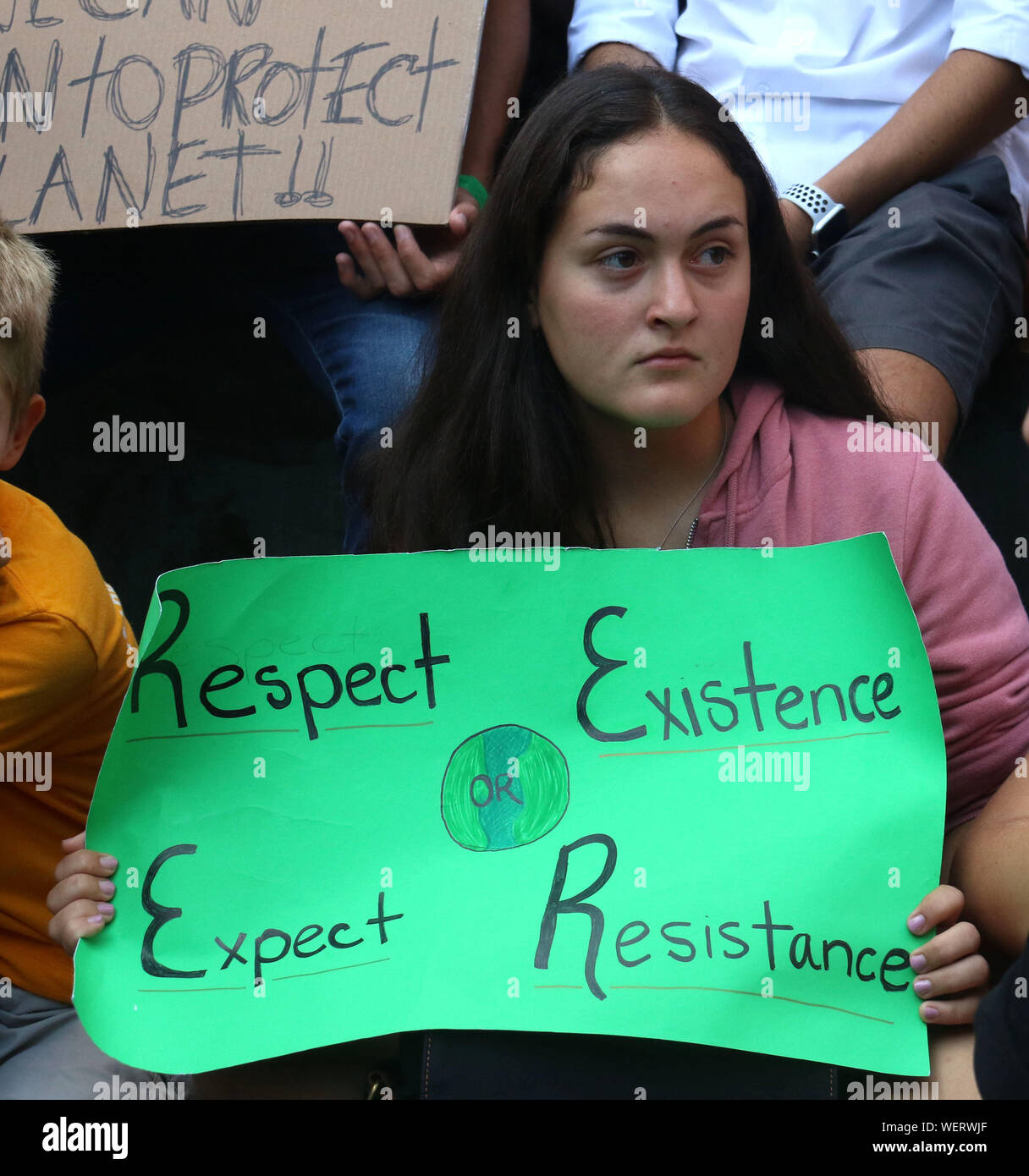 New York, New York, USA. 30th Aug, 2019. A student activist attends the ...