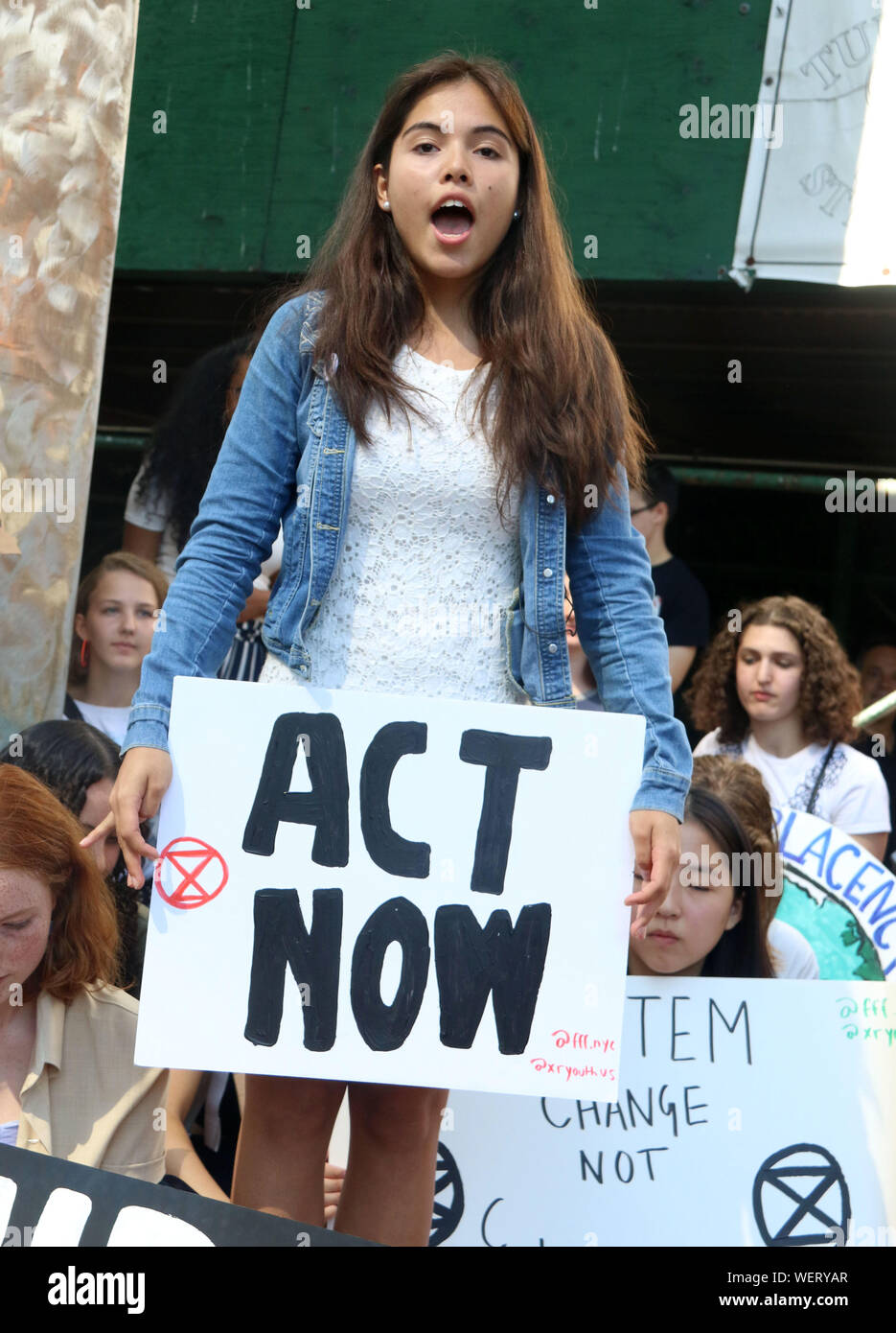 New York, New York, USA. 30th Aug, 2019. A student activist attends the ...