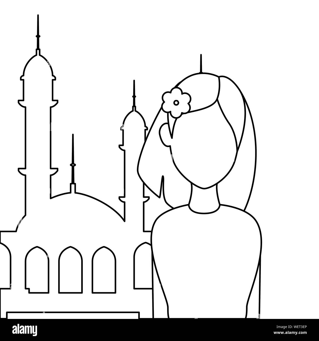 islamic woman with mosque building Stock Vector Image & Art - Alamy