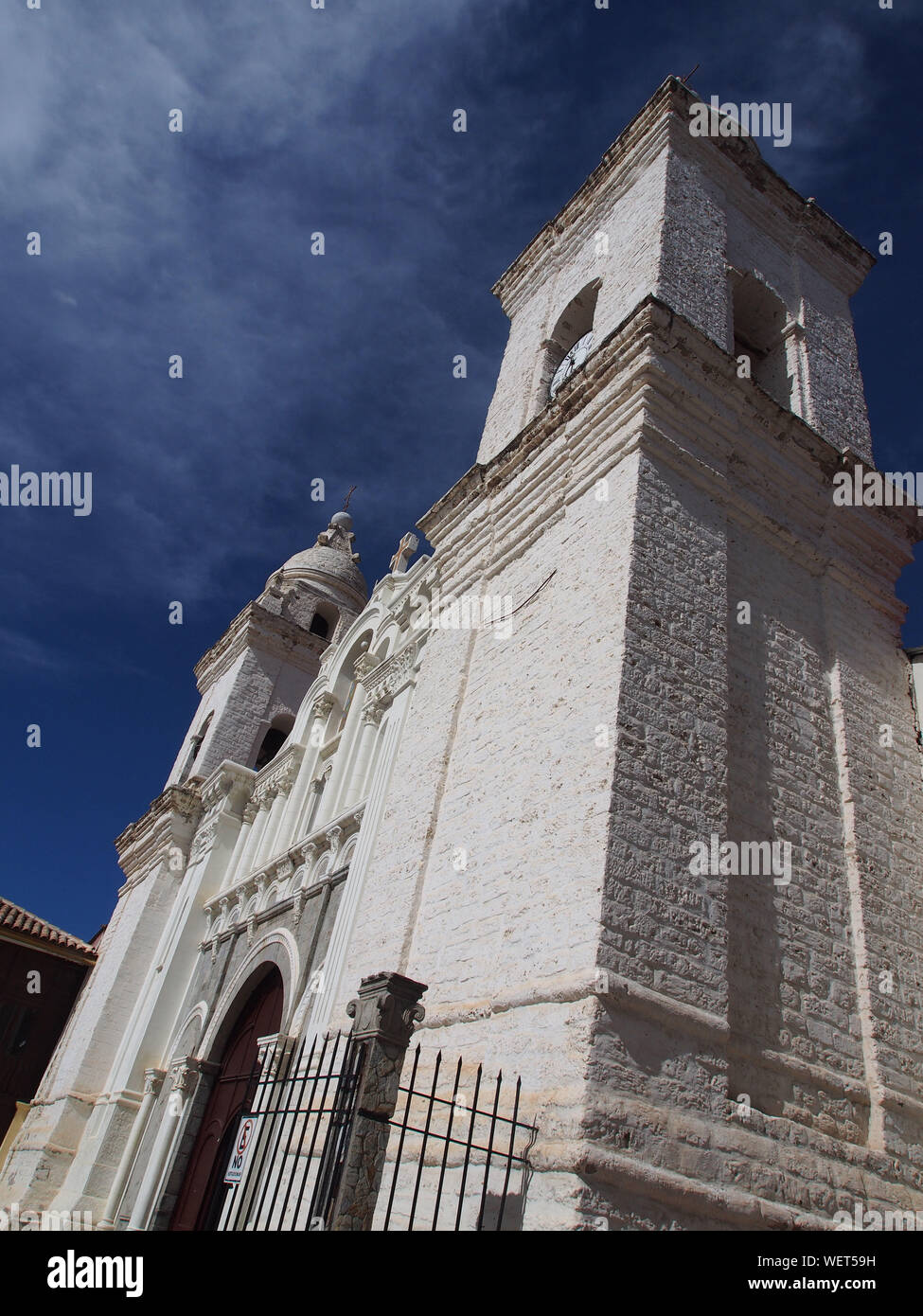 Facade view and towers of the Jauja cathedral. Jauja, established April ...