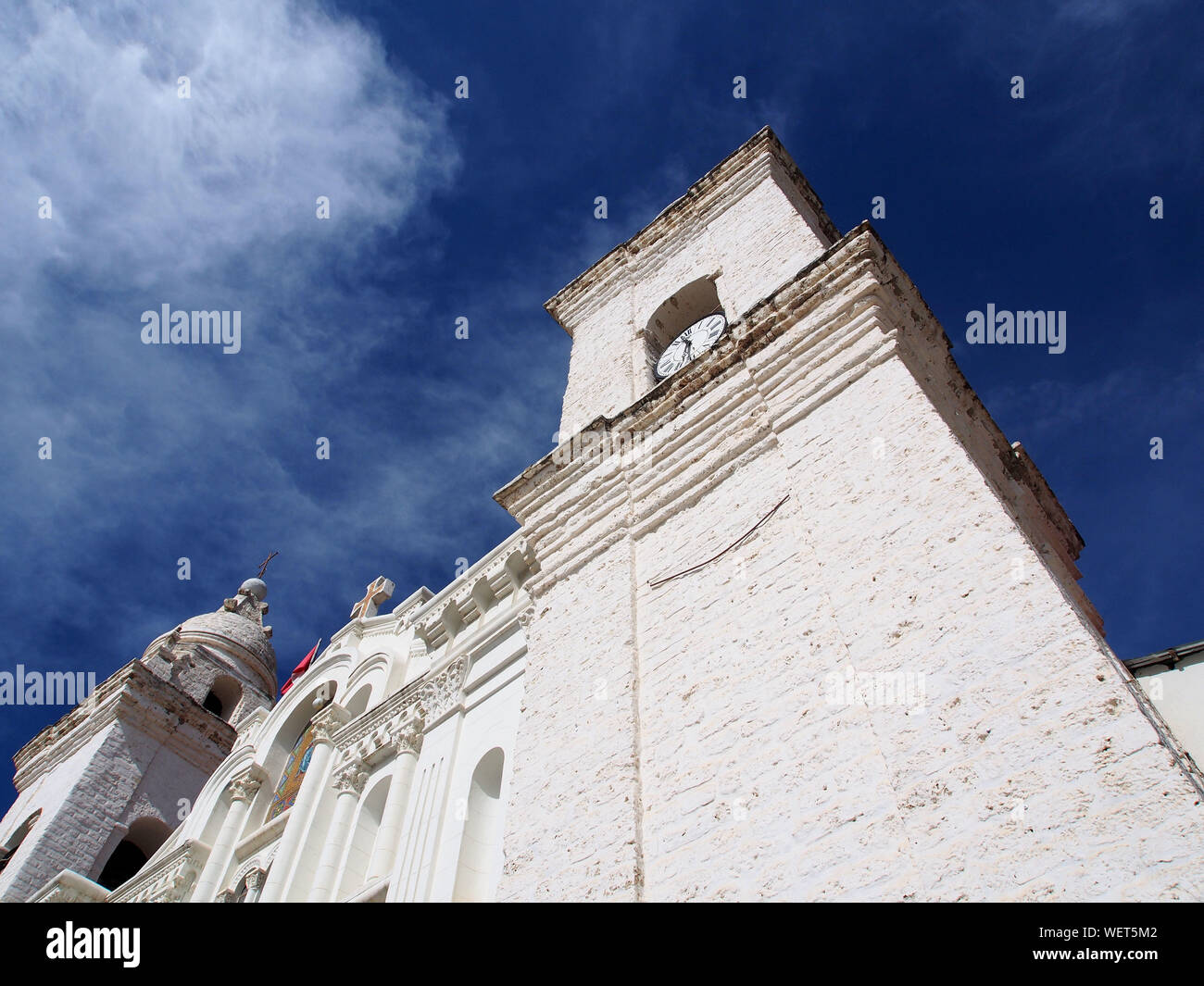 Facade view and towers of the Jauja cathedral. Jauja, established April ...