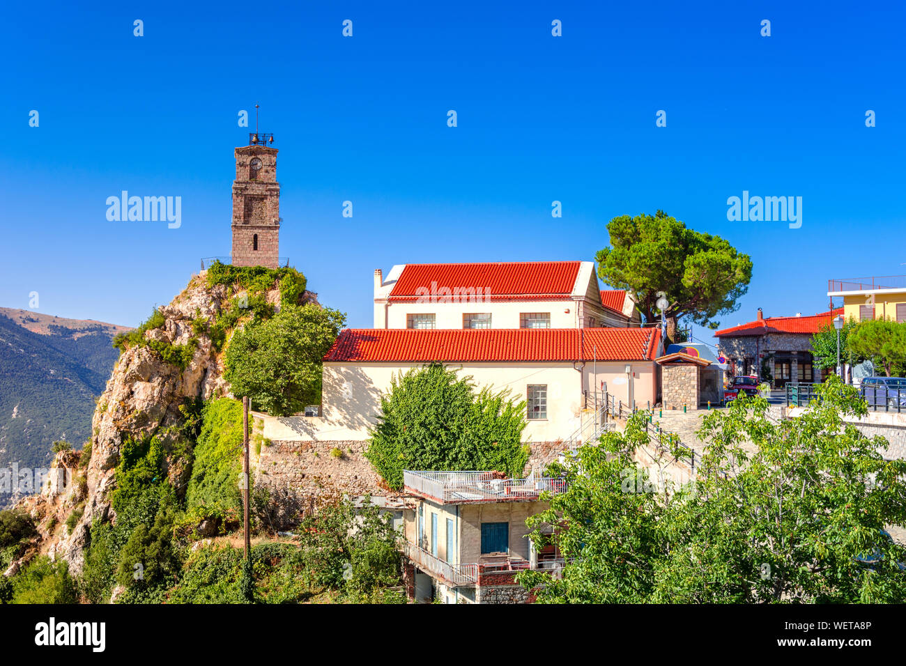Scenic view of Arachova Village. Arachova is famous for its panoramic ...
