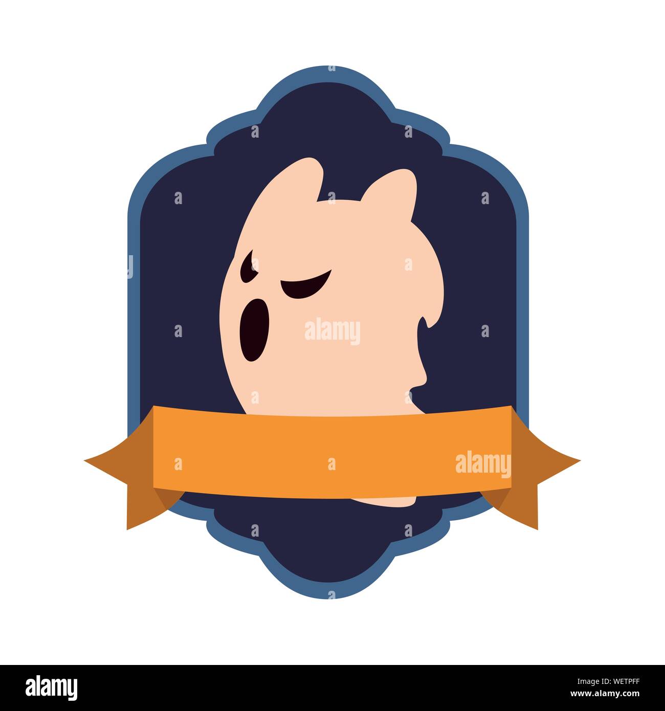 ghost happy halloween celebration emblem ribbon vector illustration ...