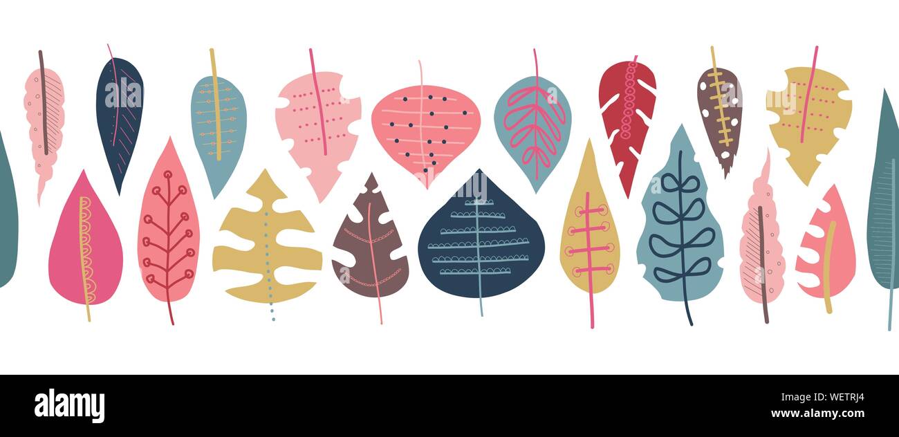 Autumn leaves seamless vector border. Scandinavian style repeating ...