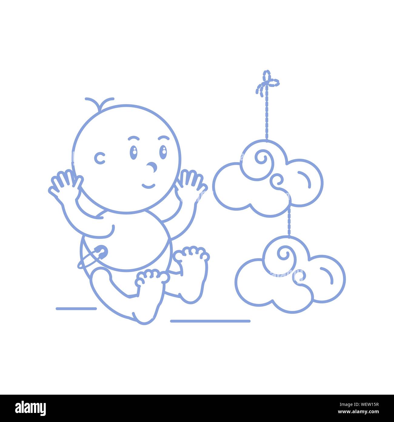 cute baby boy with clouds hanging vector illustration design Stock ...