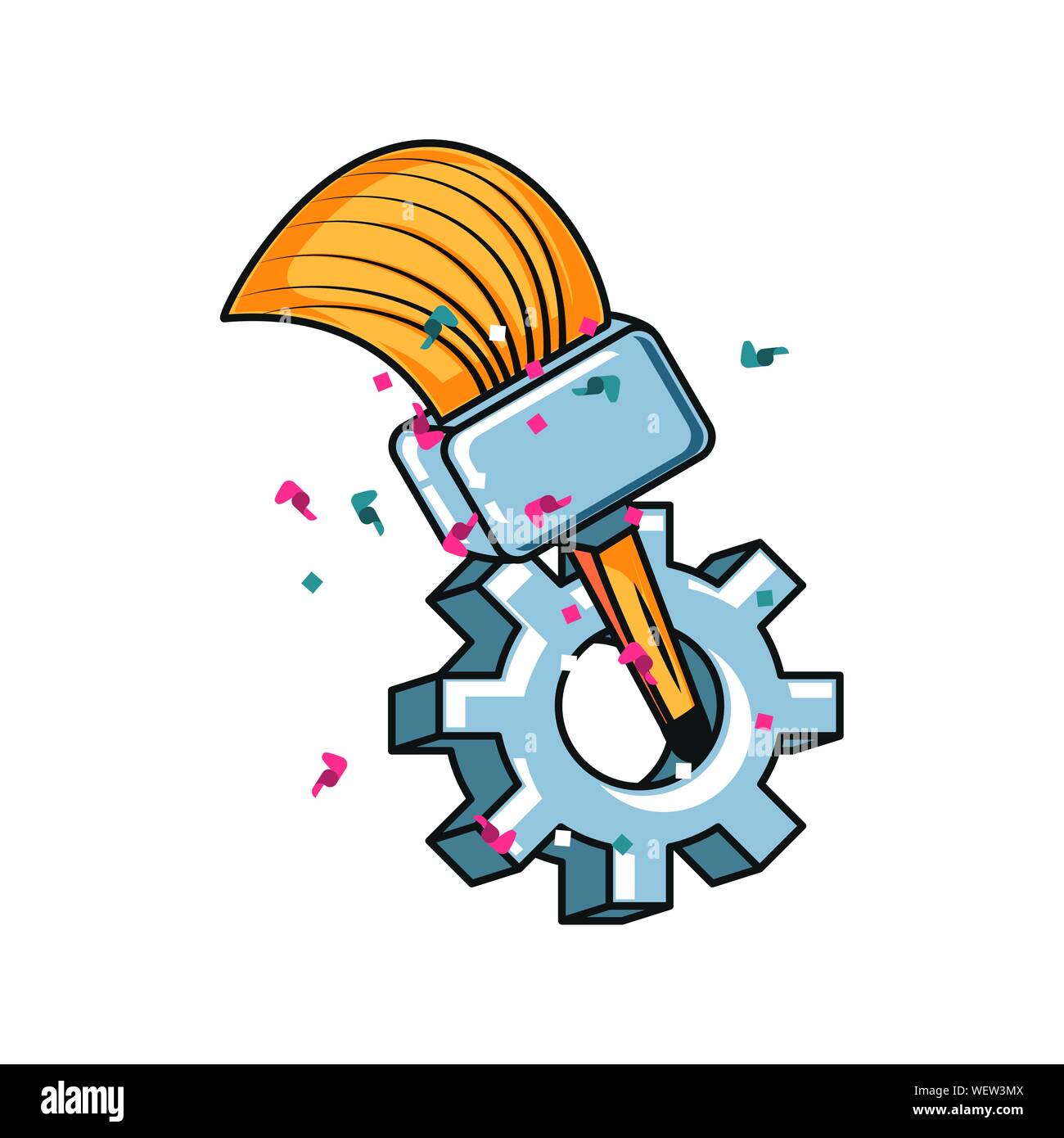 paint brush with gear pinion vector illustration design Stock Vector ...