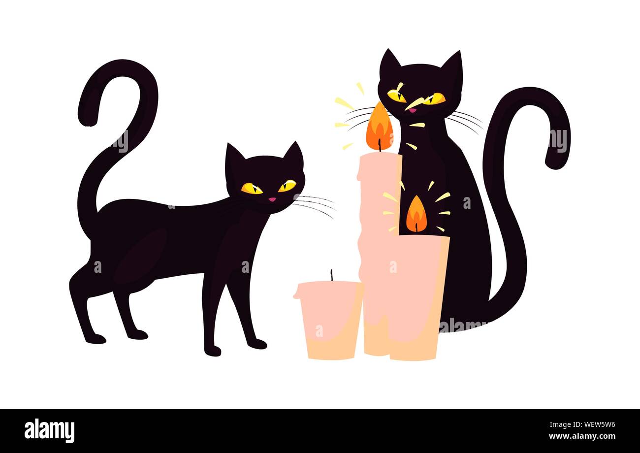 cats and candle happy halloween vector illustration Stock Vector Image ...